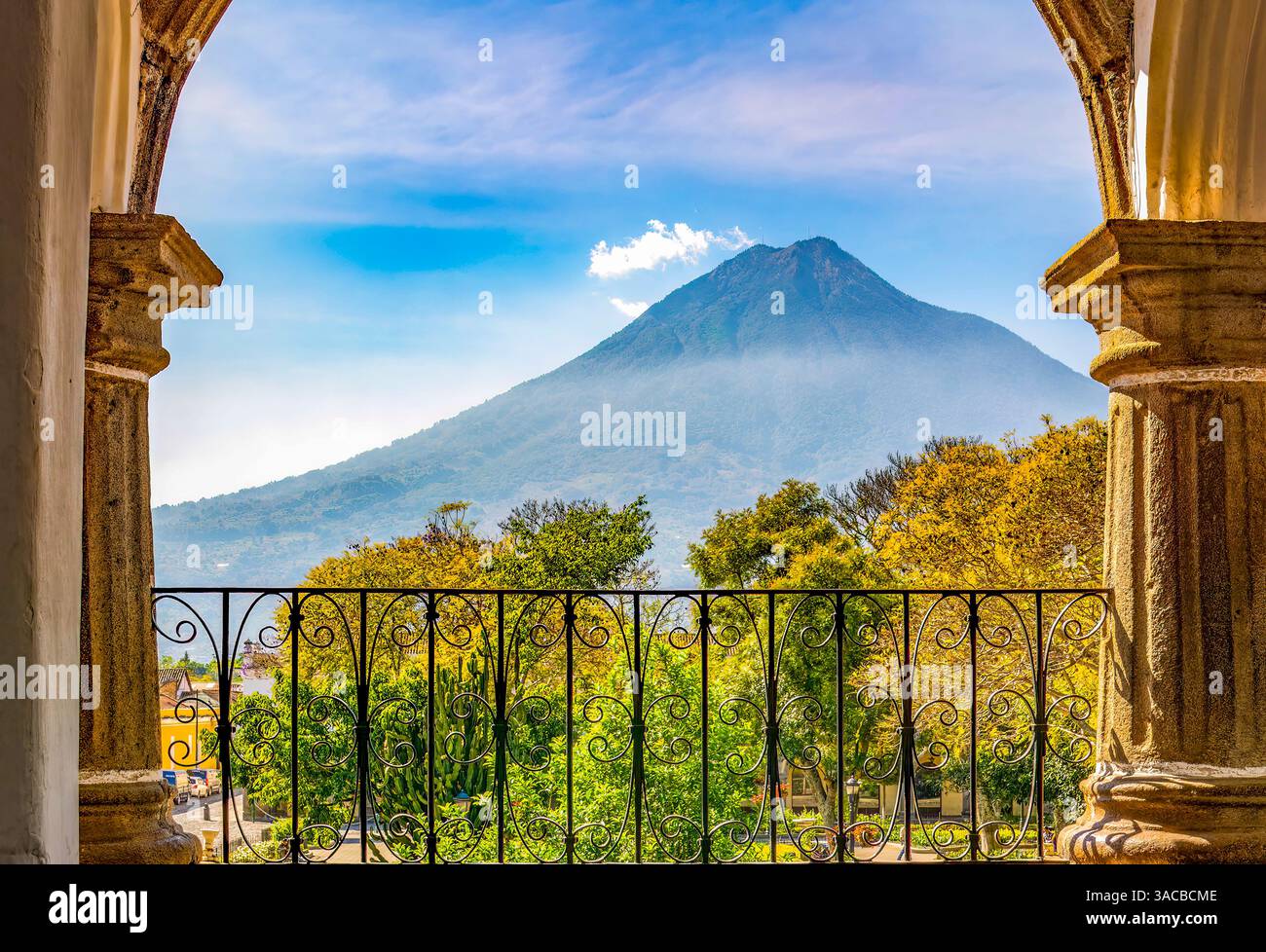 Antigua, Guatemala. Portrait of Volcan de Agua, the extinct volcano ...