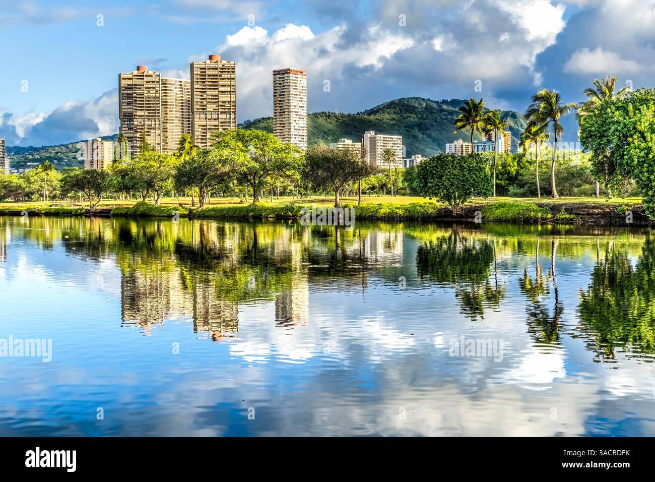 Ala Wai Canal reflection, Honolulu, Oahu, Hawaii Stock Photo - Alamy