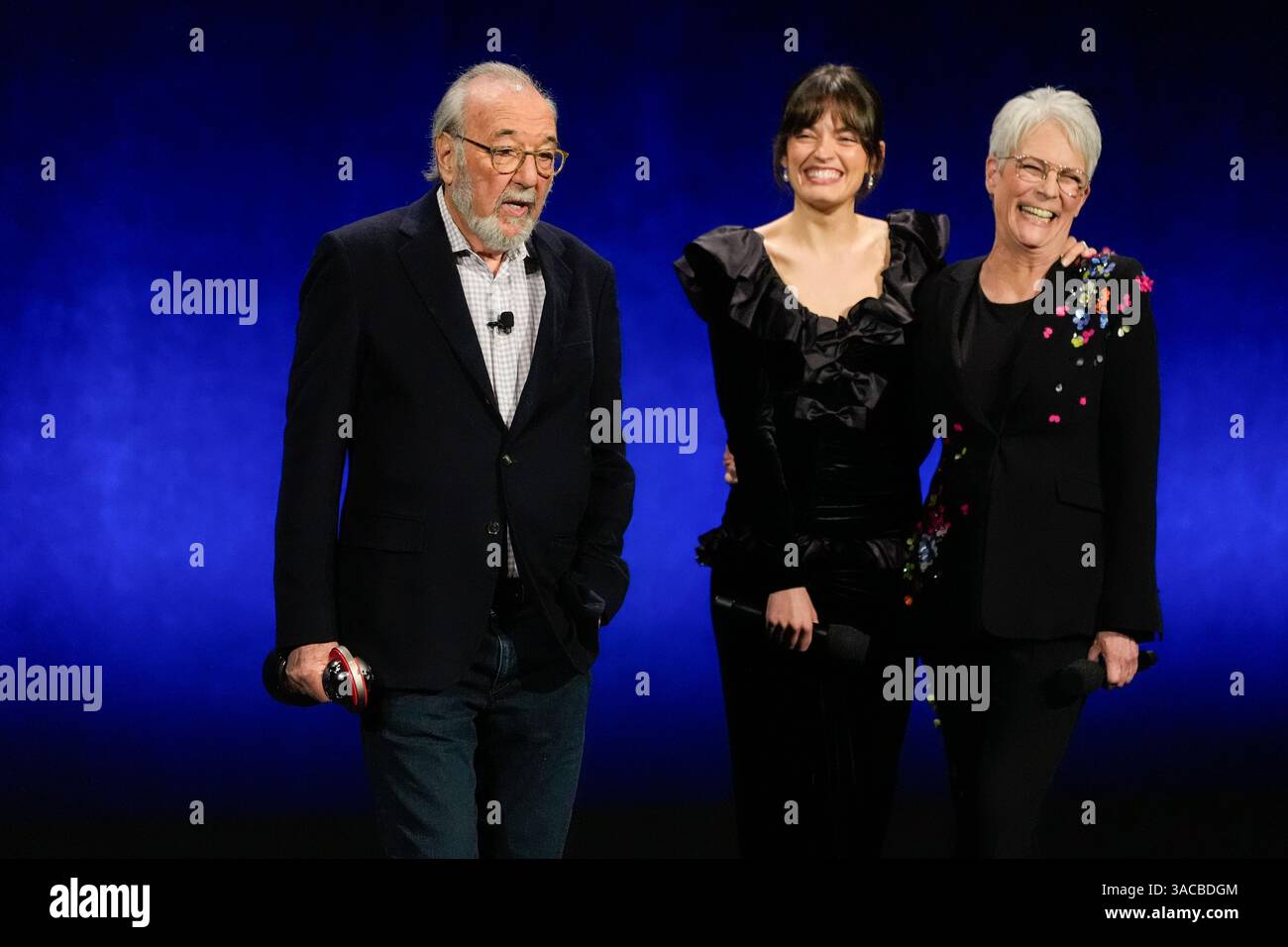 James L. Brooks, from left, accepts the CinemaCon Cinema Verite award ...