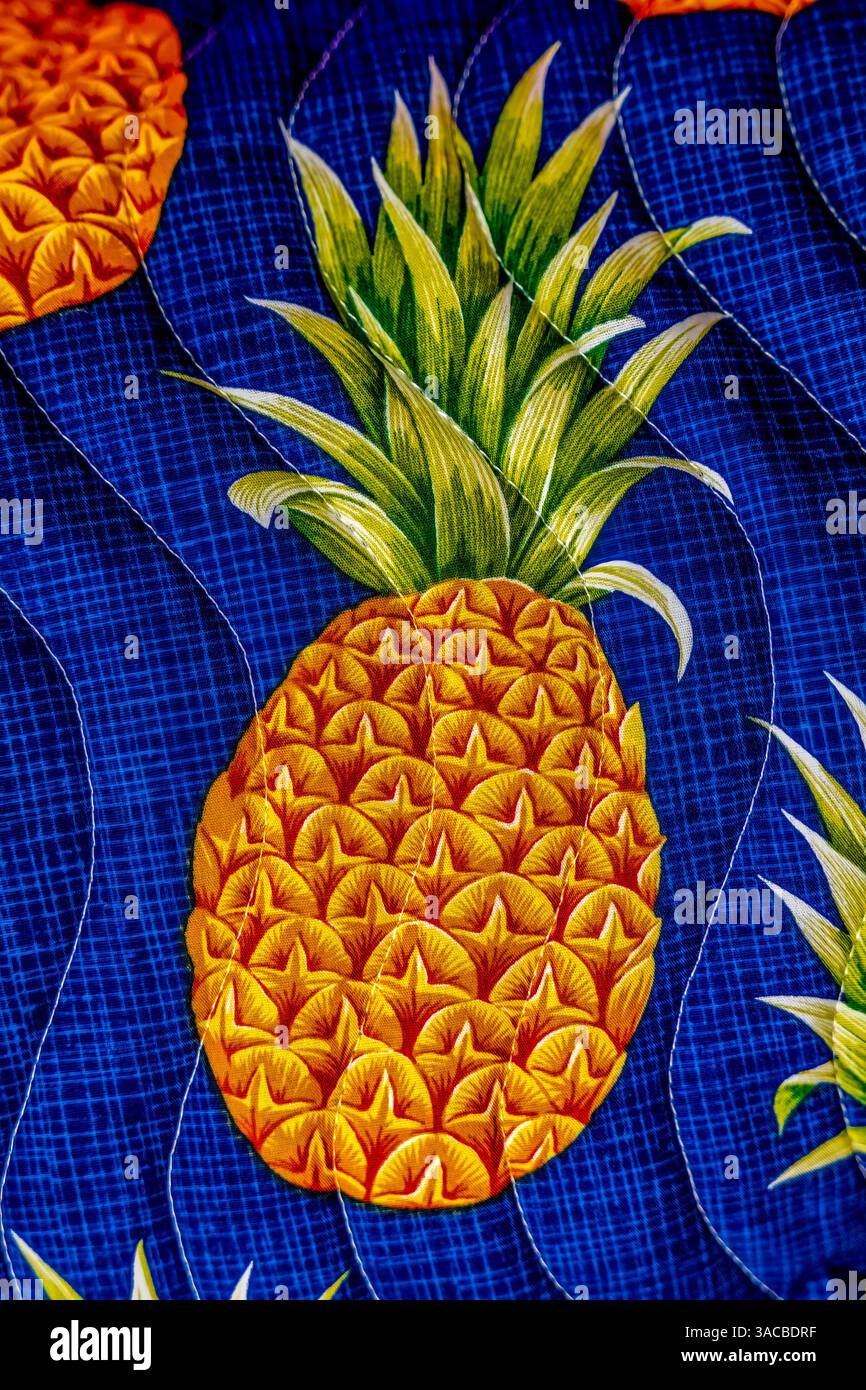 Colorful Polynesian textile, Waikiki, Honolulu, Oahu, Hawaii Stock ...