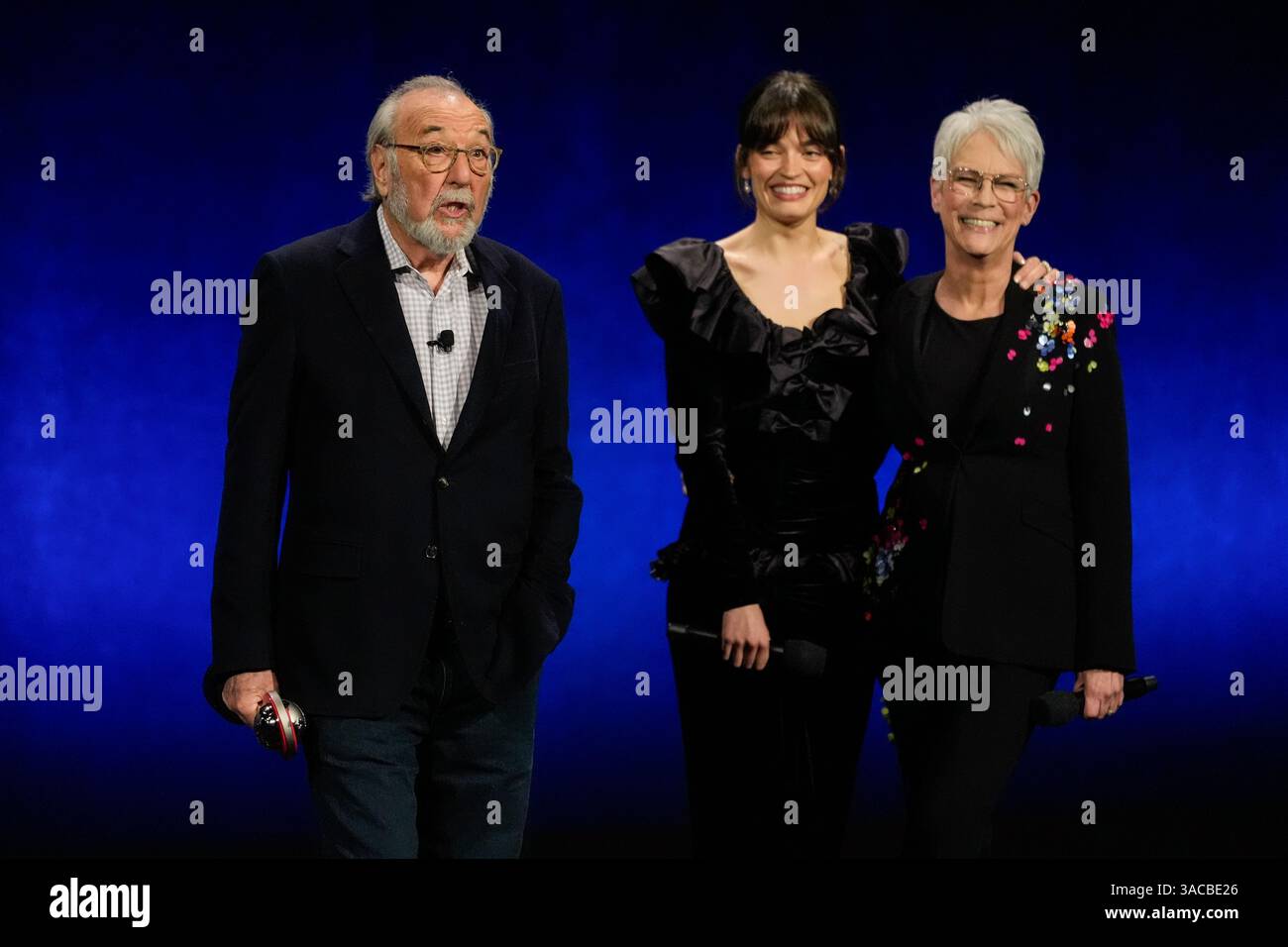 James L. Brooks, from left, accepts the CinemaCon Cinema Verite award ...
