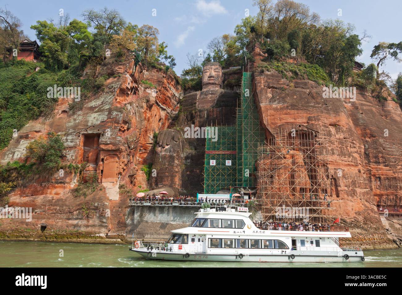 LESHAN, CHINA - APRIL 3, 2025 - Tourists visit the renovating Leshan ...