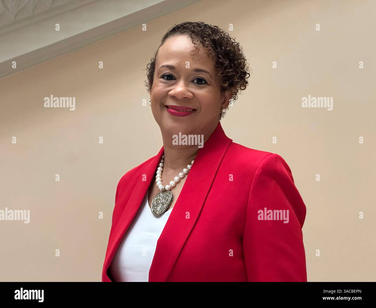 Democrat Alicia Johnson poses for a picture after qualifying for ...
