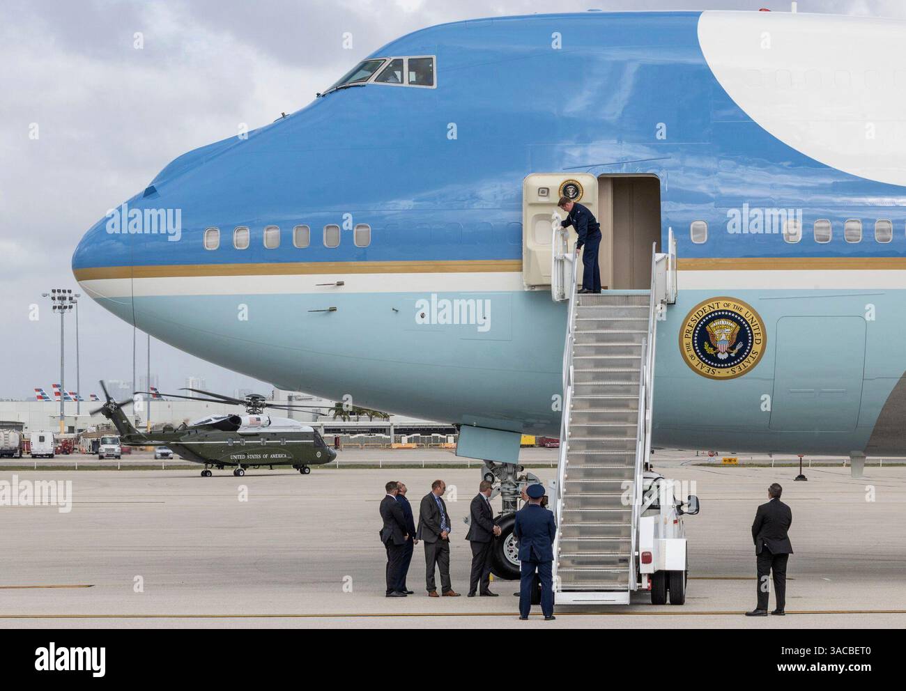Marine One with President Donald Trump on board sits on the tarmac at ...