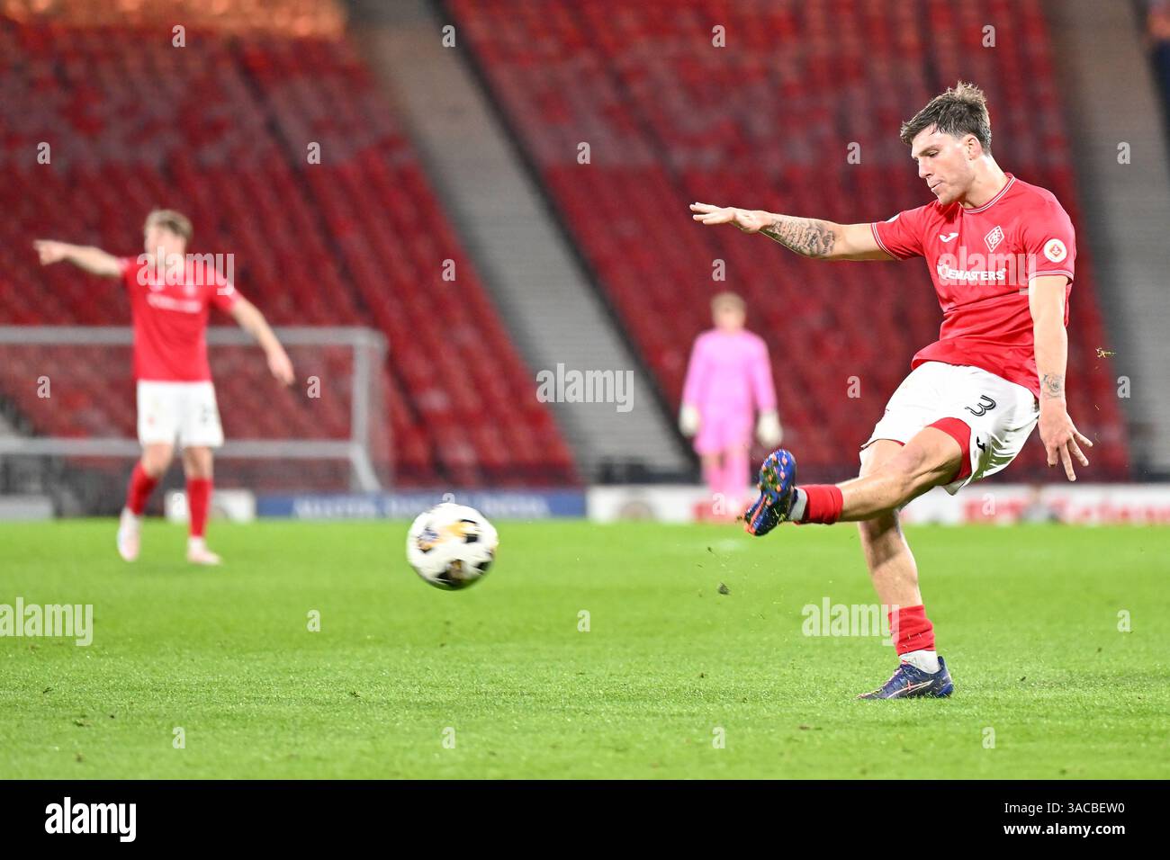 Glasgow, Scotland, UK. 2nd April, 2025. Mason Hancock of Airdrieonians ...
