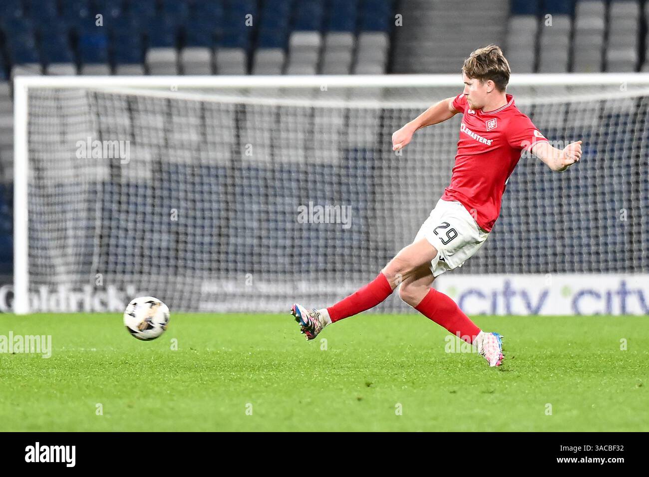 Glasgow, Scotland, UK. 2nd April, 2025. Alex Bannon of Airdrieonians ...