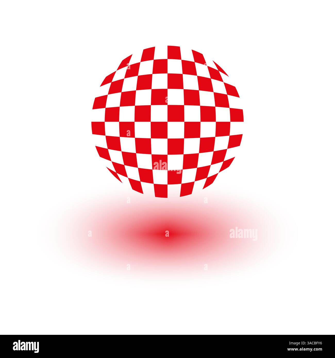 Checkerboard sphere illustration. Red white pattern. Gradient shadow ...