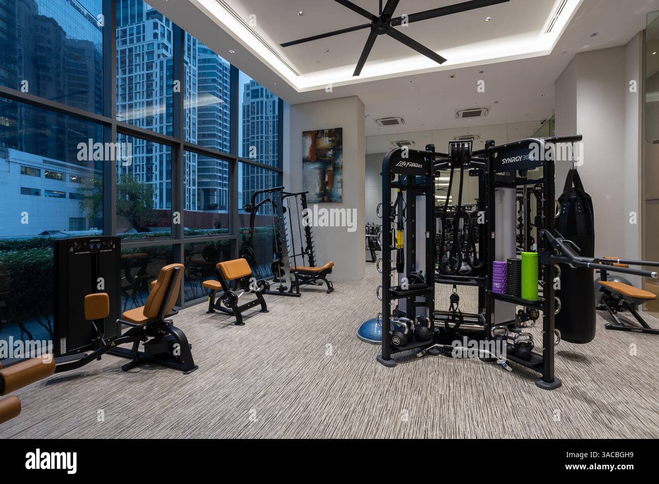 Bangkok, Thailand - March 24, 2025: Interior of The Marque Sukhumbit, a luxury condo fitness ...