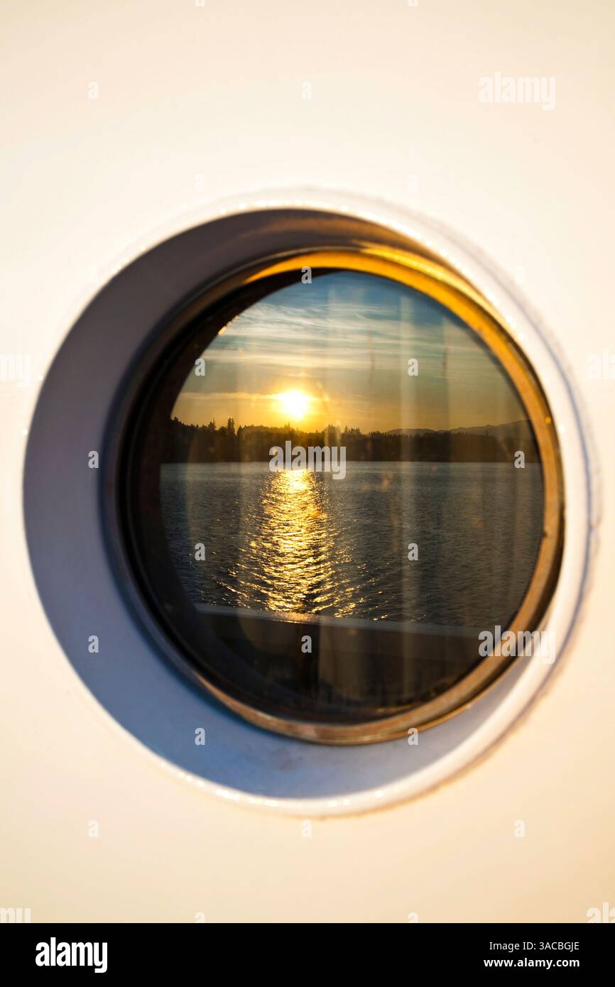 Porthole window views, Puget Sound ferries, Washington State, USA Stock ...