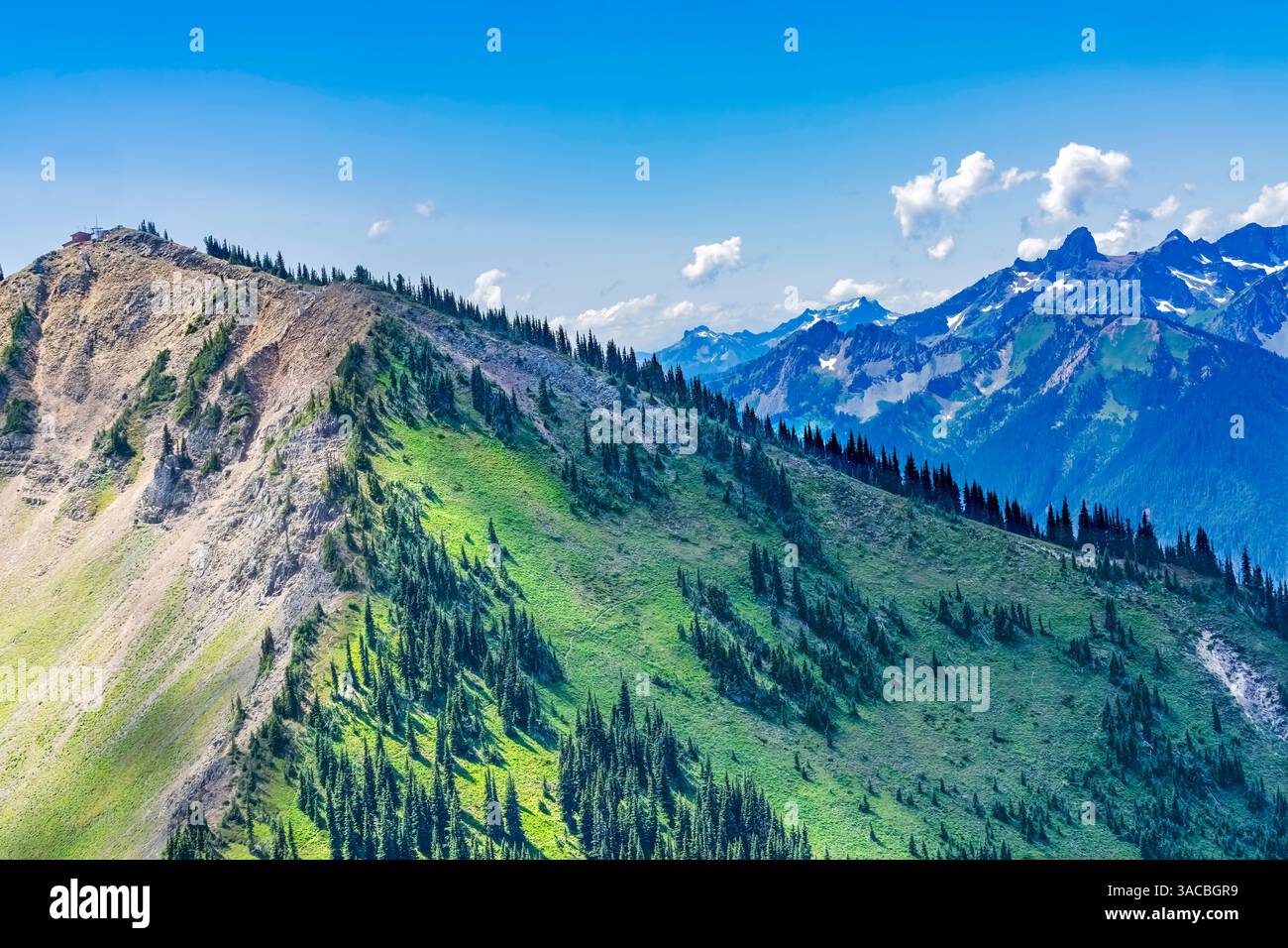 Green foothills, Mount Rainier, Crystal Mountain lookout, Pierce County ...