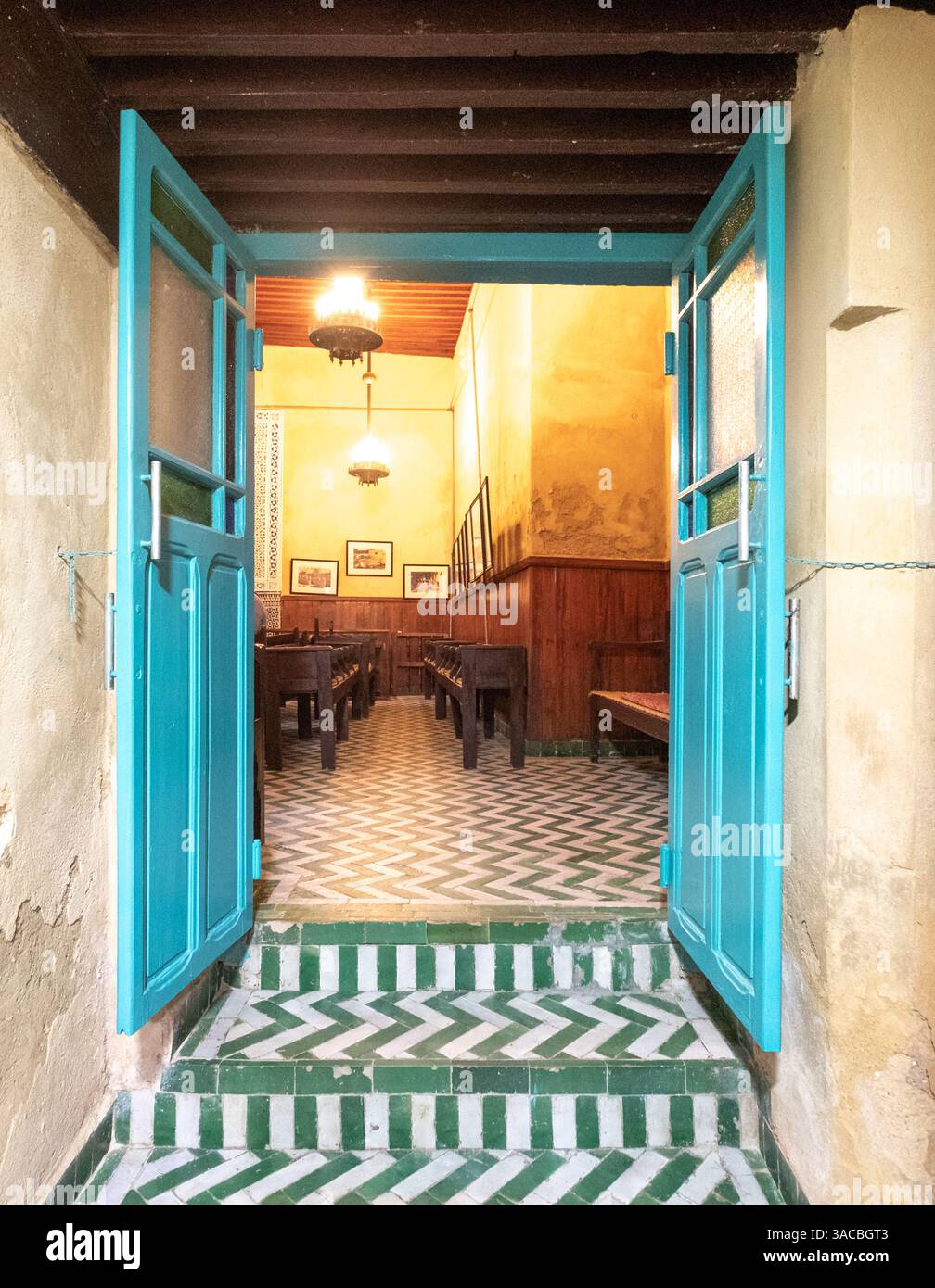 Prayer hall of the restored Ibn Danan Synagogue in the historic Jewish ...