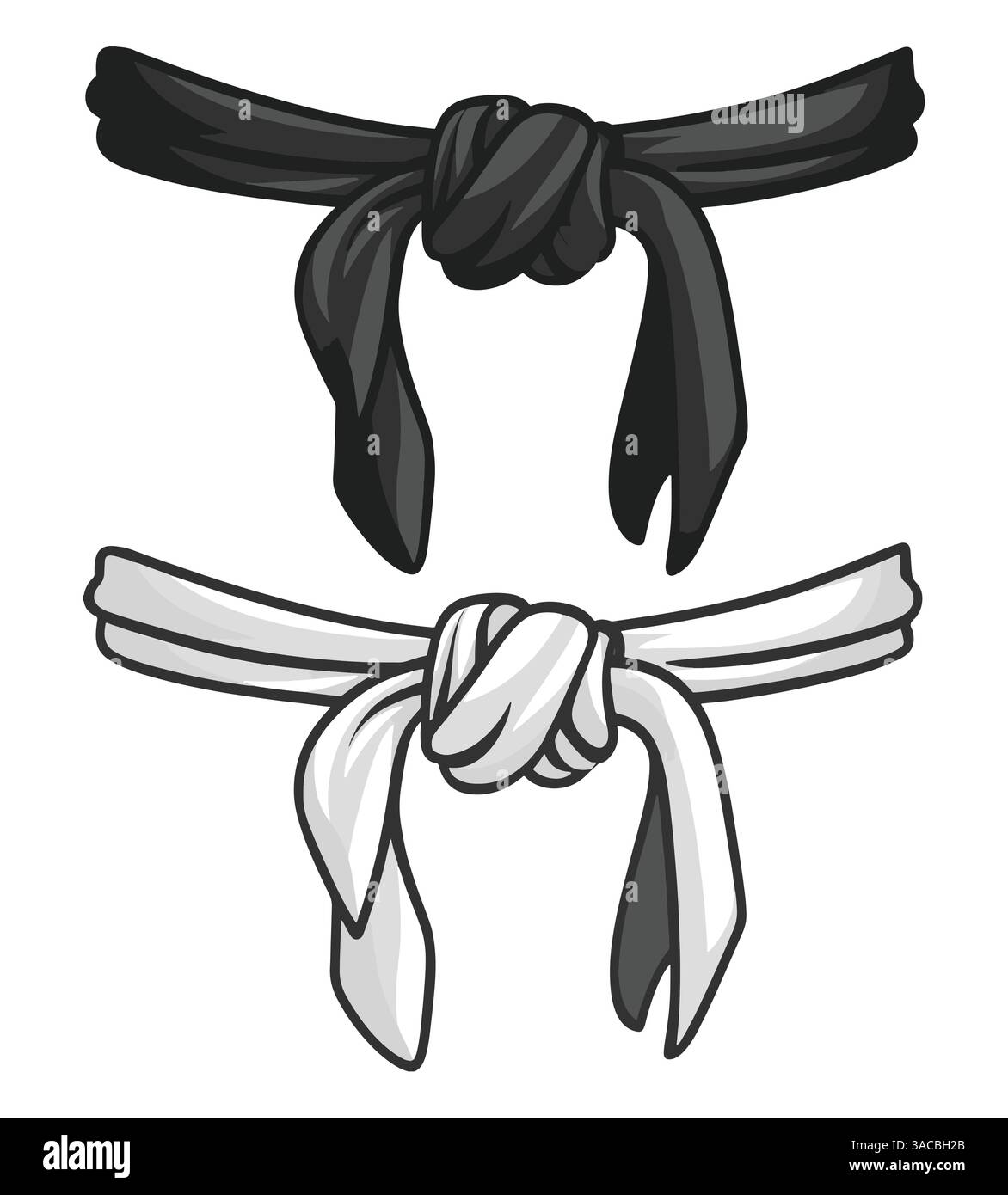 Black and white karate and judo belts. Hand-drawn illustration of ...