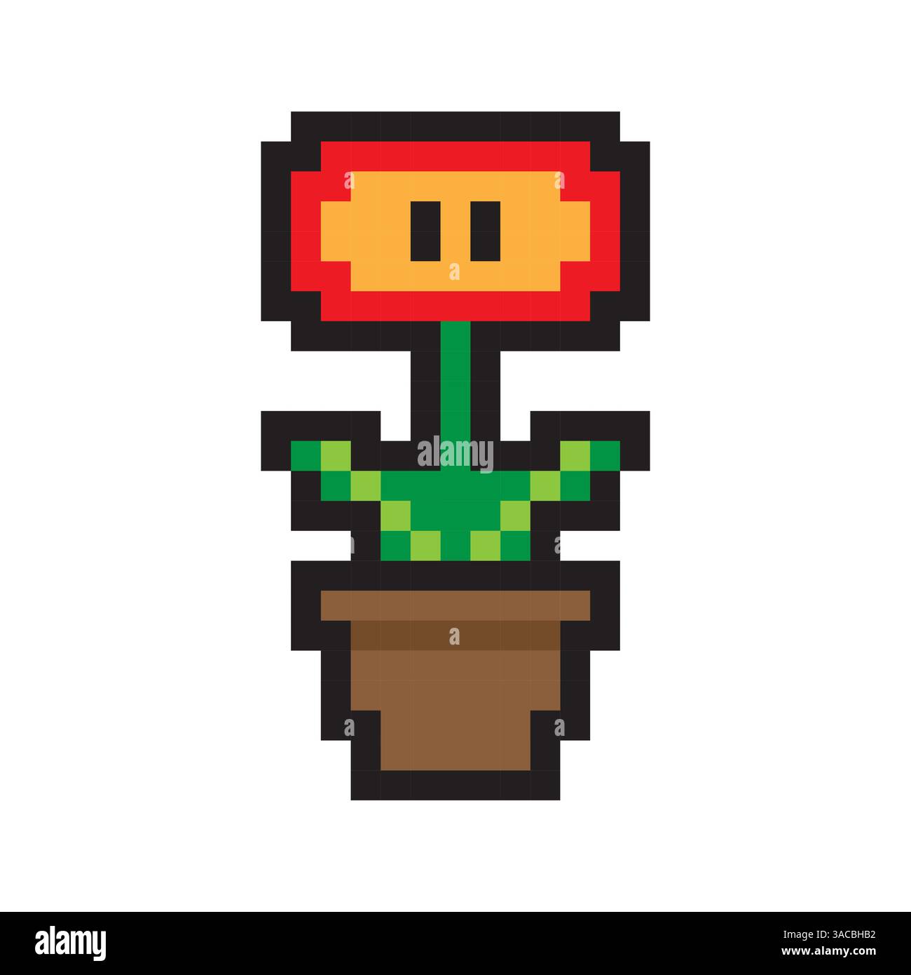 Pixel flower icon. Retro floral symbol. Vector potted shape. Bright red ...