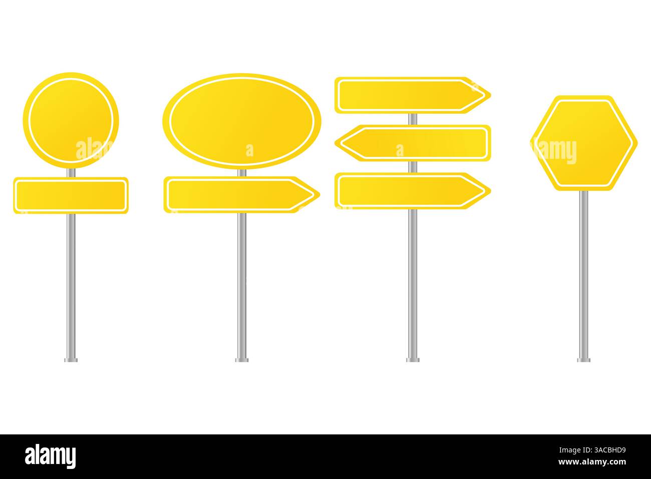 Bright yellow sign. Vector empty board. Directional shape collection ...
