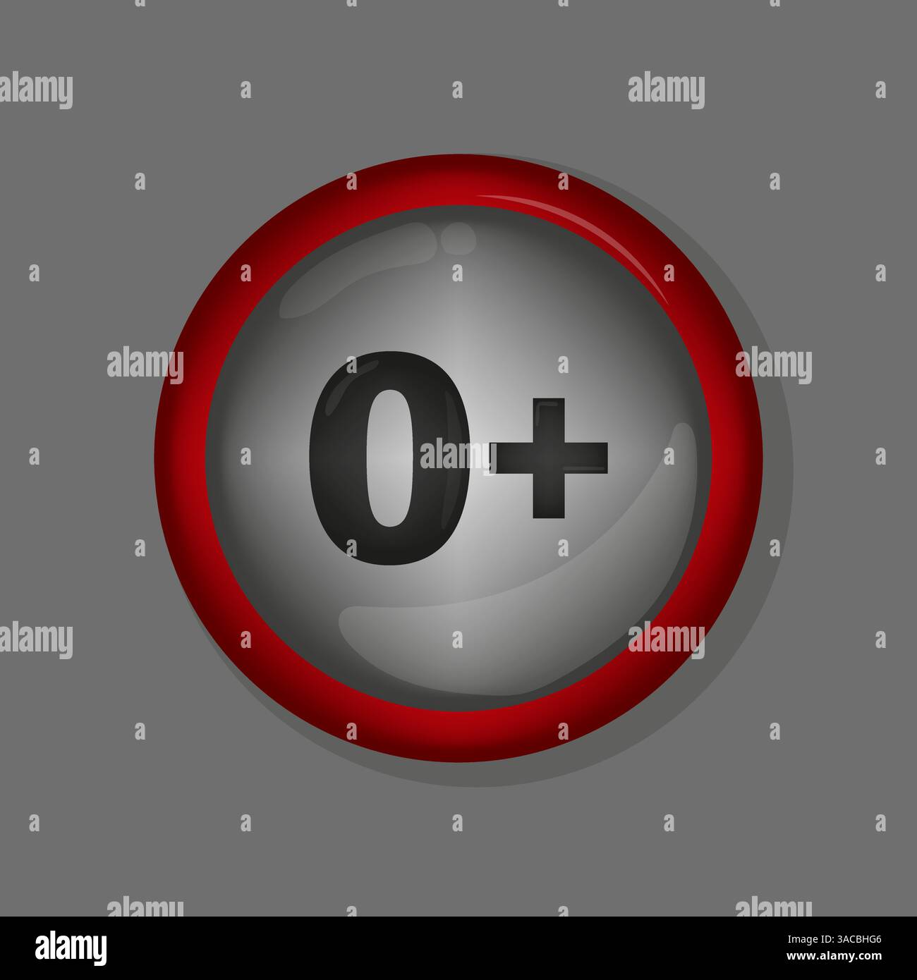 Red circle emblem. Zero plus text. Vector child label. Grey round badge ...