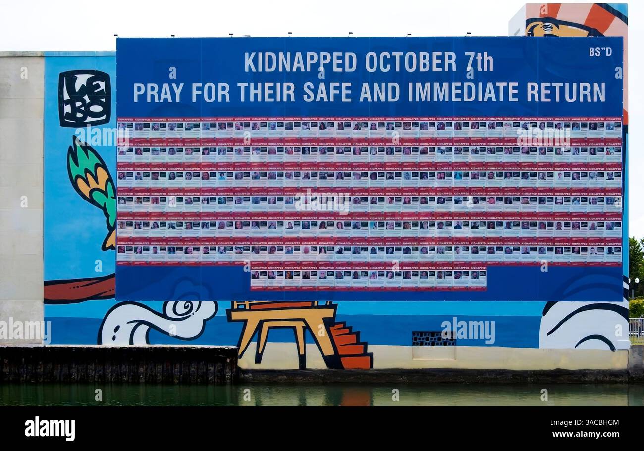 Wall poster in Miami, Florida demanding release of Israeli hostages ...