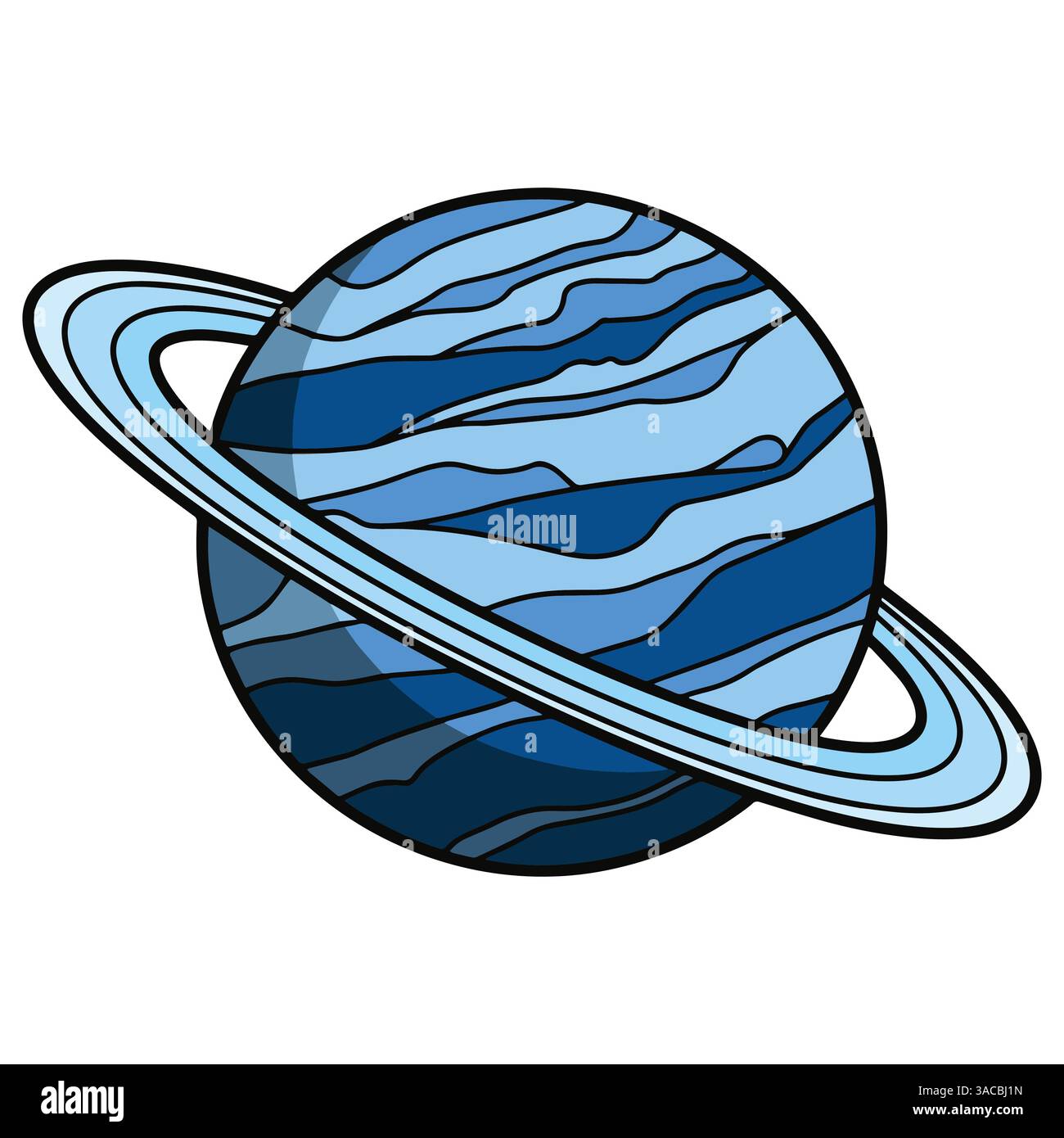 Blue Saturn planet with rings in outer space. Stylized vector ...