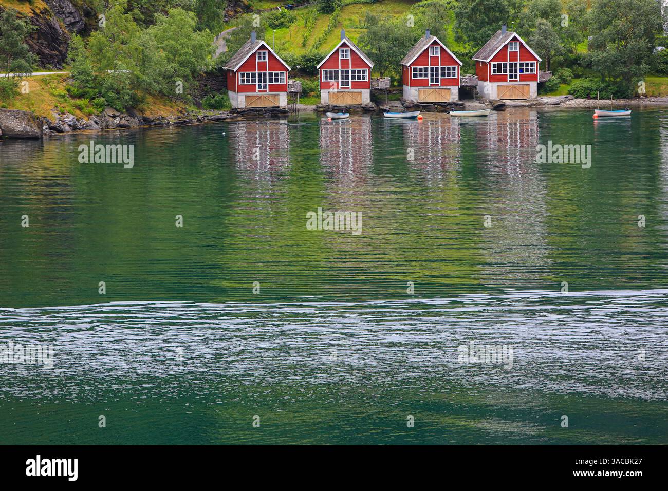 Norway. Red boathouses Stock Photo - Alamy