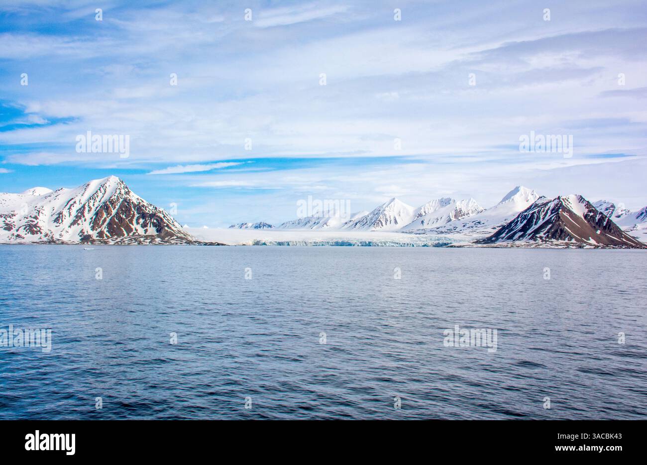 Arctic Ocean, Svalbard Islands, Norway. Wide angle landscape view of ...