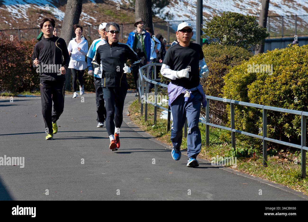Male & female joggers taking laps around the 5-kilometer outer moat ...