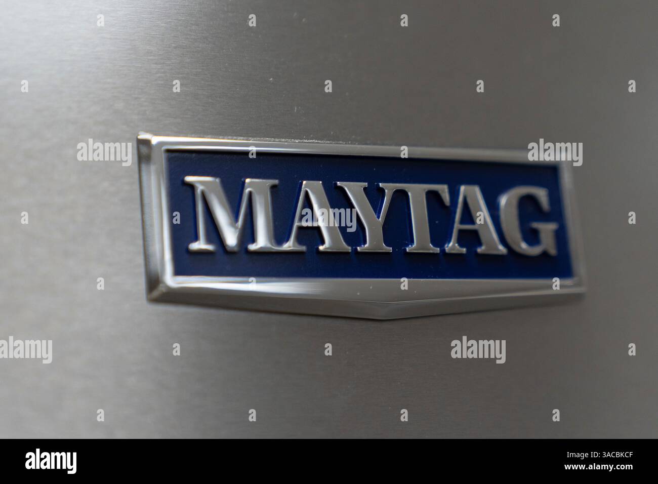 A logo for Maytag is seen at Riegelmann's Appliance on Thursday, April ...