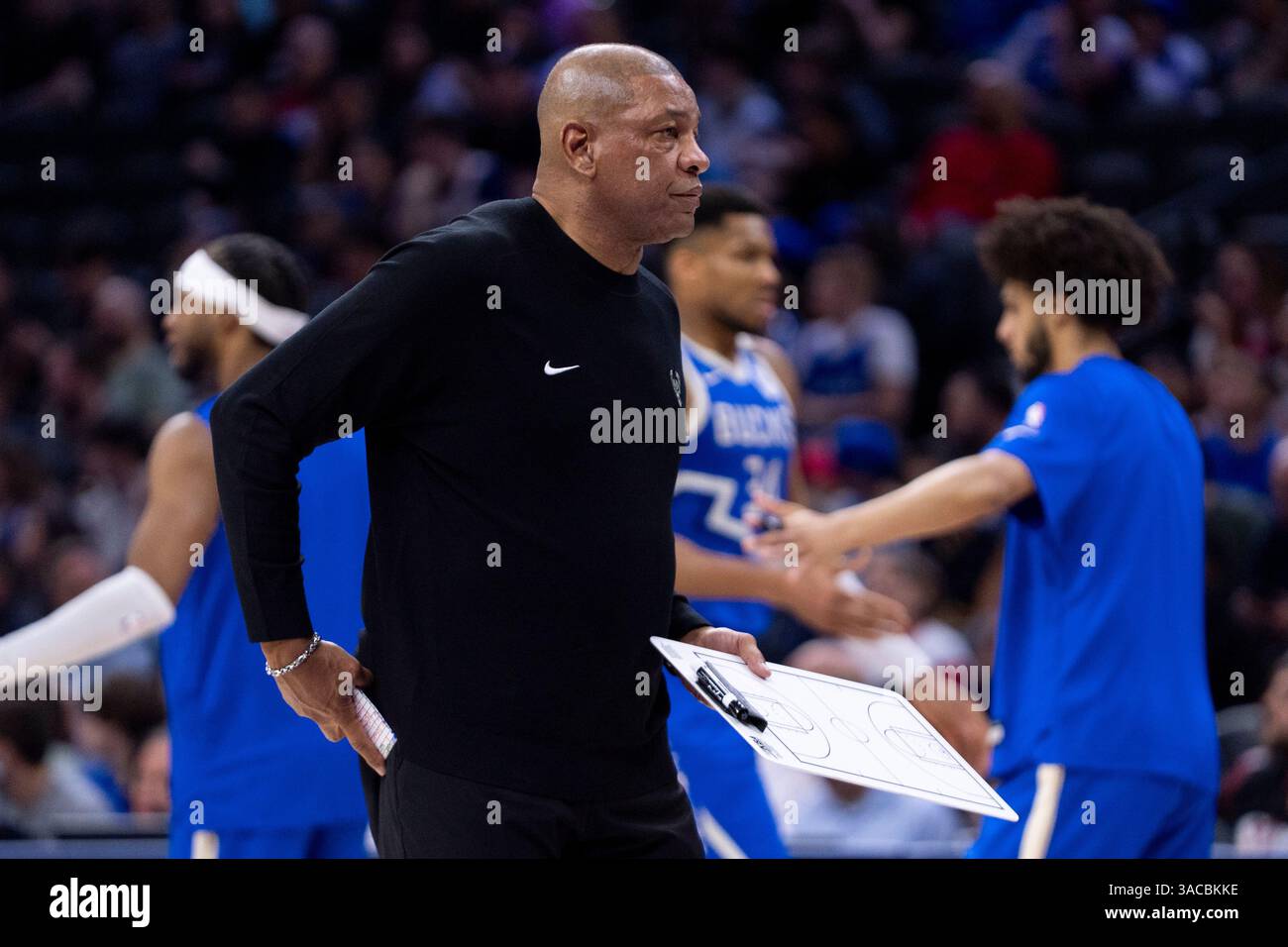 Milwaukee Bucks head coach Doc Rivers looks on during the first half of ...