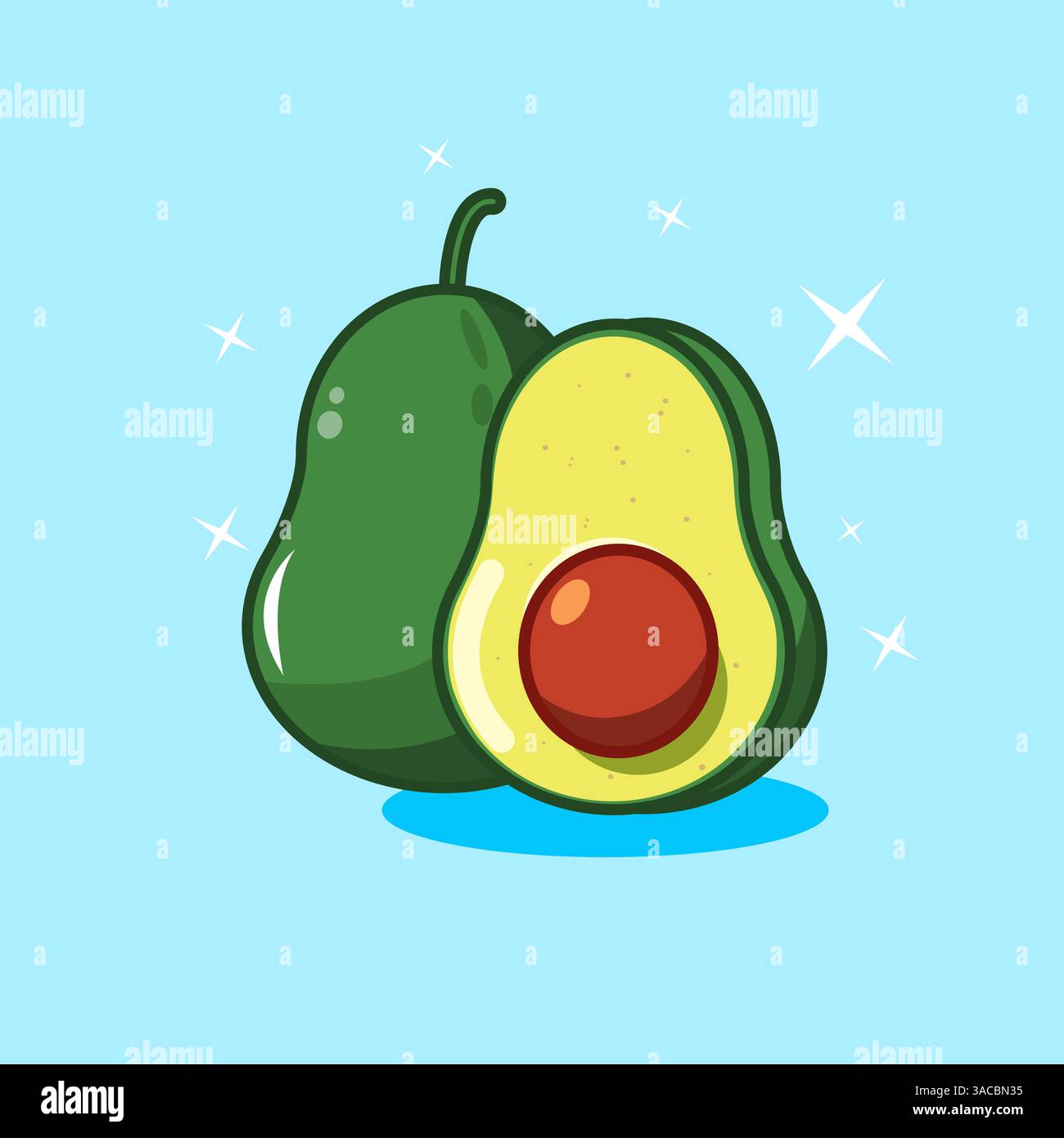 Set of Avocado fruit Illustration, Whole and Slice Avocado vector ...