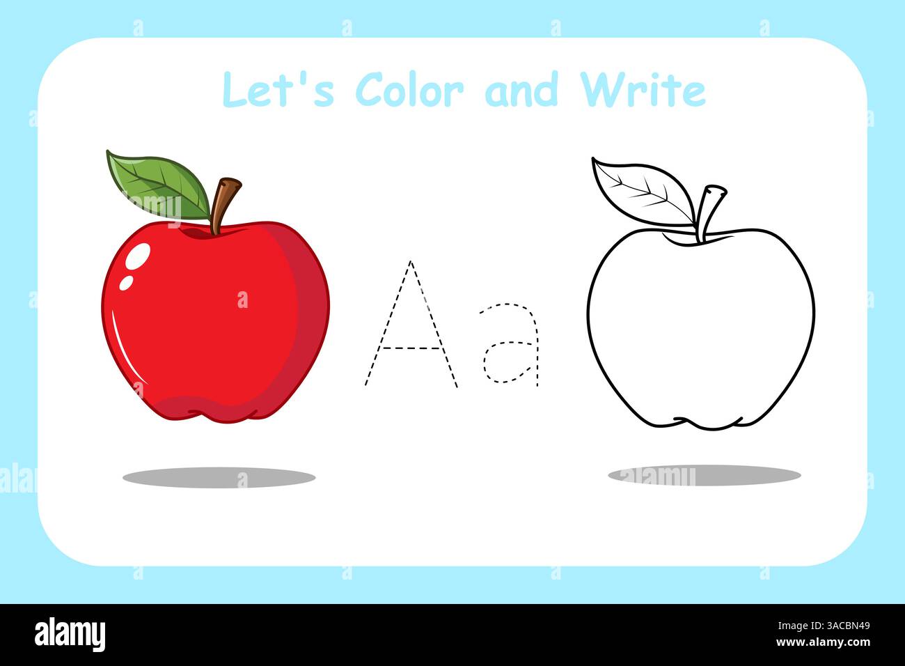 Flashcards Lets Color and Lets Write Apple Fruit Worksheet for Kid ...