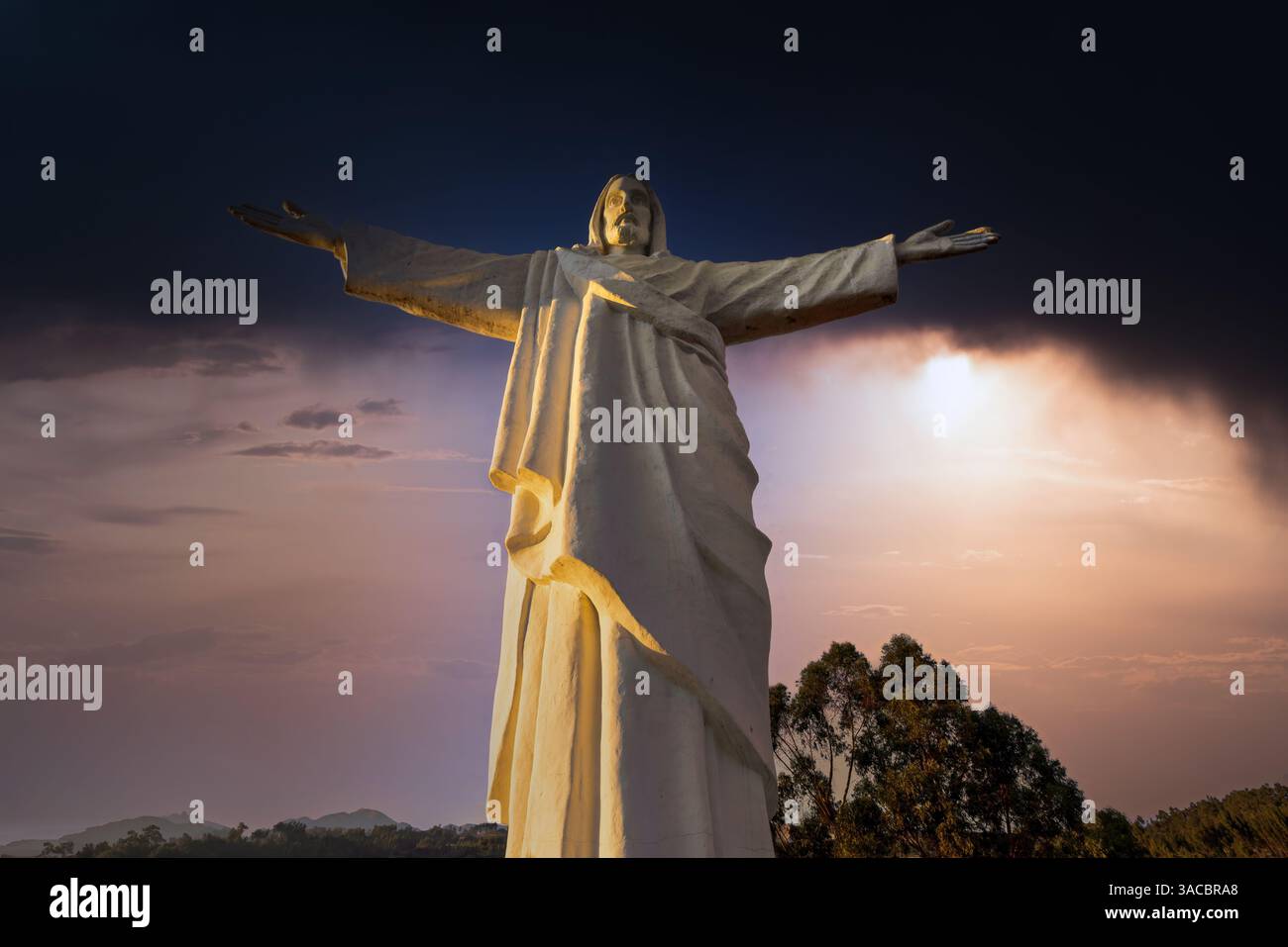 Peru. White Jesus Christ lookout, scenic panoramic view of Cusco from ...