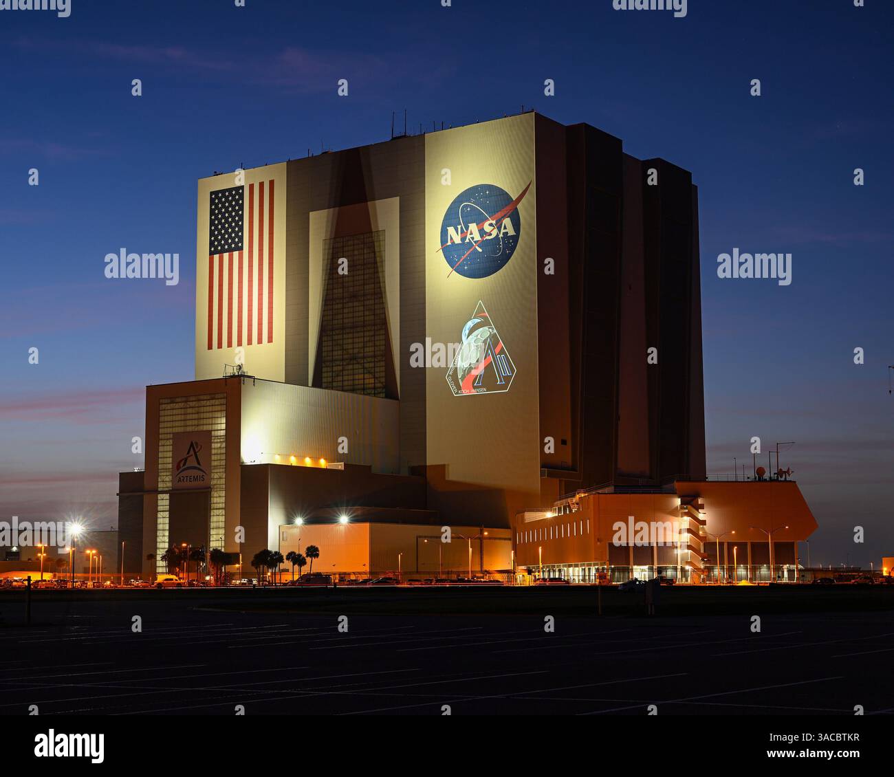 NASA projects an image of the Artemis II Mission "Patch" onto the ...