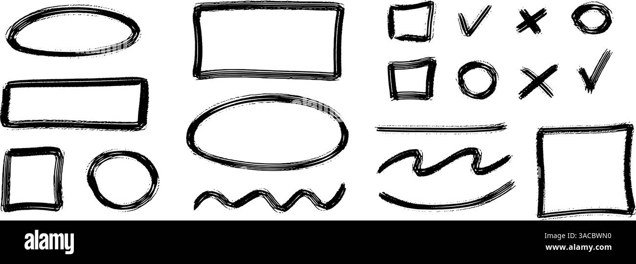 Black charcoal geometric frame and element set. Rectangle and circle ...