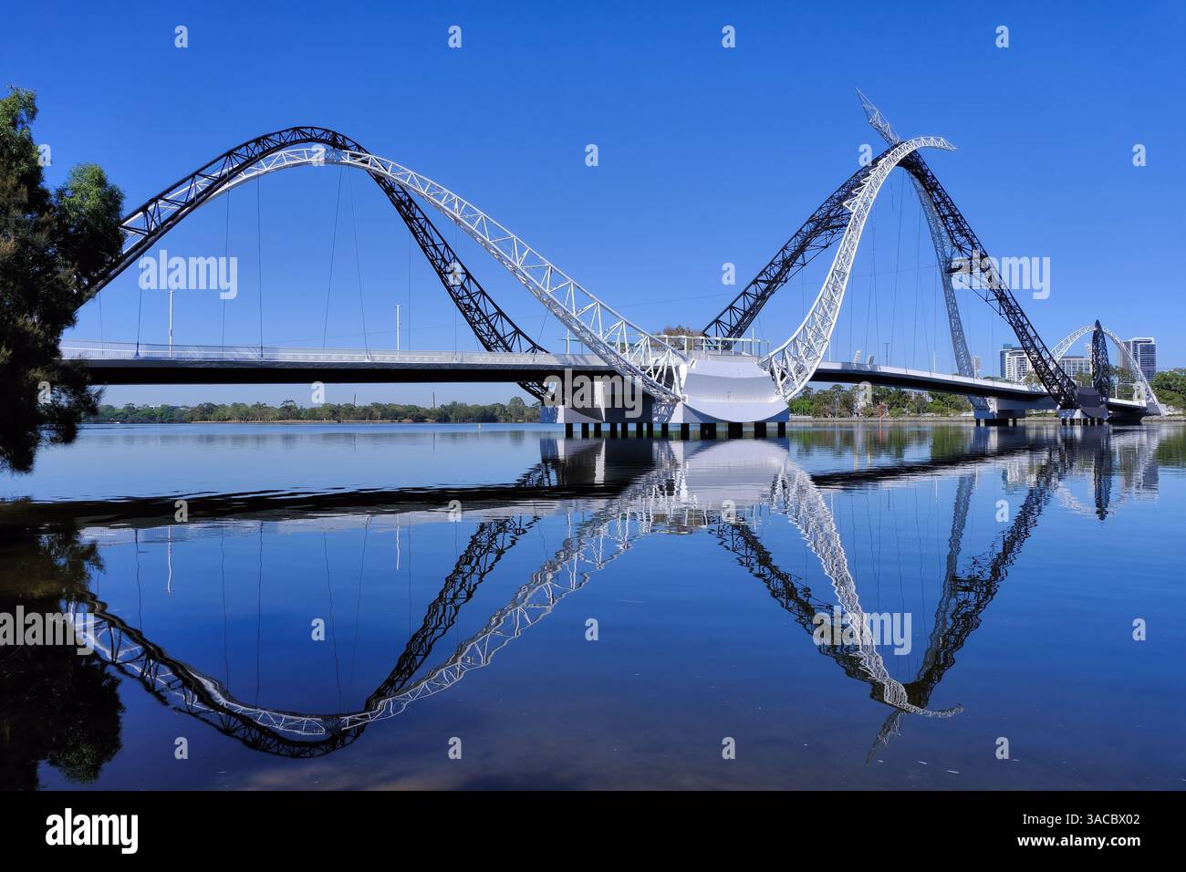 Perth: Matagarup suspension pedestrian bridge with mirror reflections ...