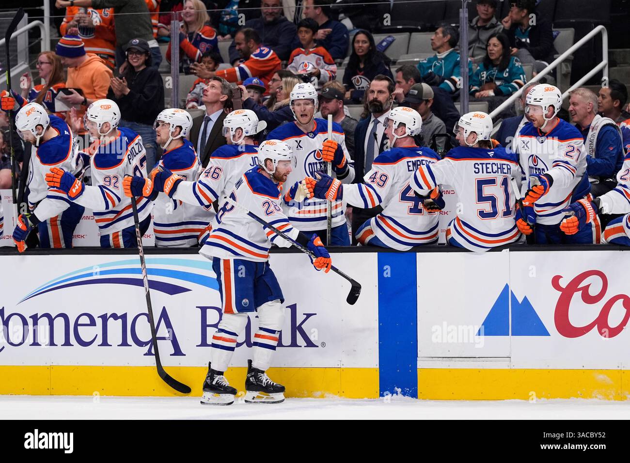 Edmonton Oilers right wing Connor Brown (28) celebrates with teammates ...
