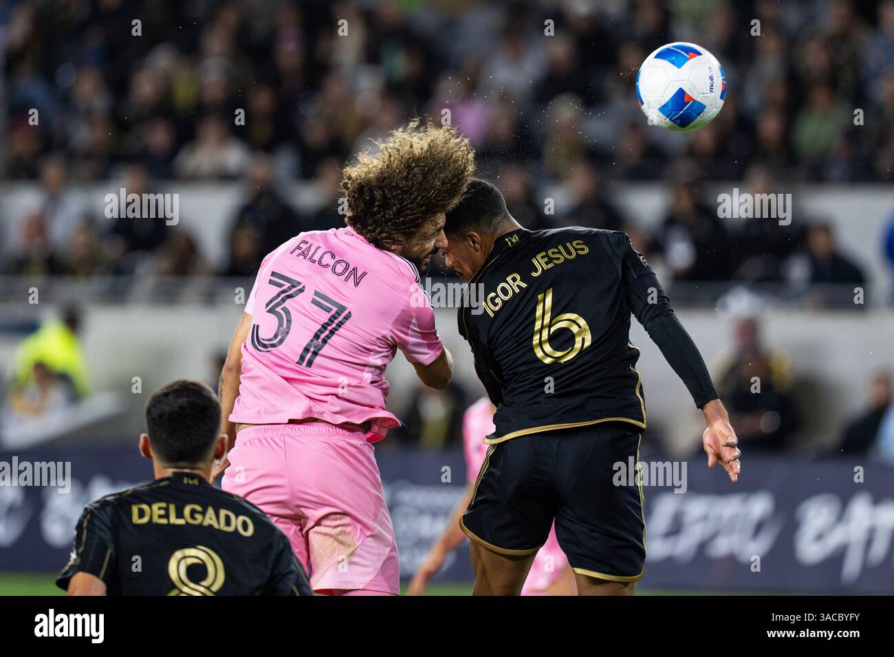 Inter Miami CF defender Maximiliano Falcón (37) wins a corner kick ...