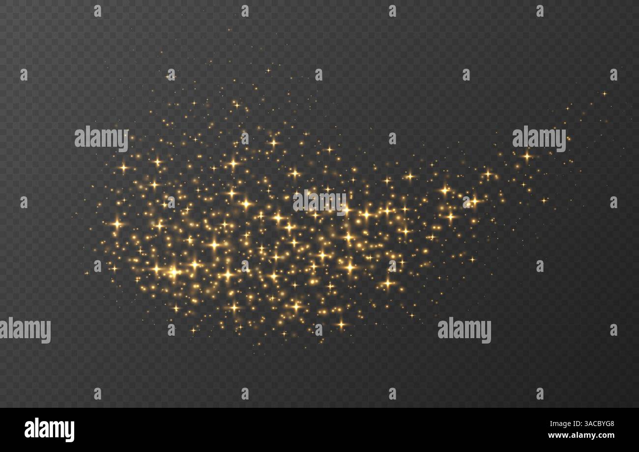 Golden sparkling stars, shiny particles light effect, transparent flying stardust texture Stock ...