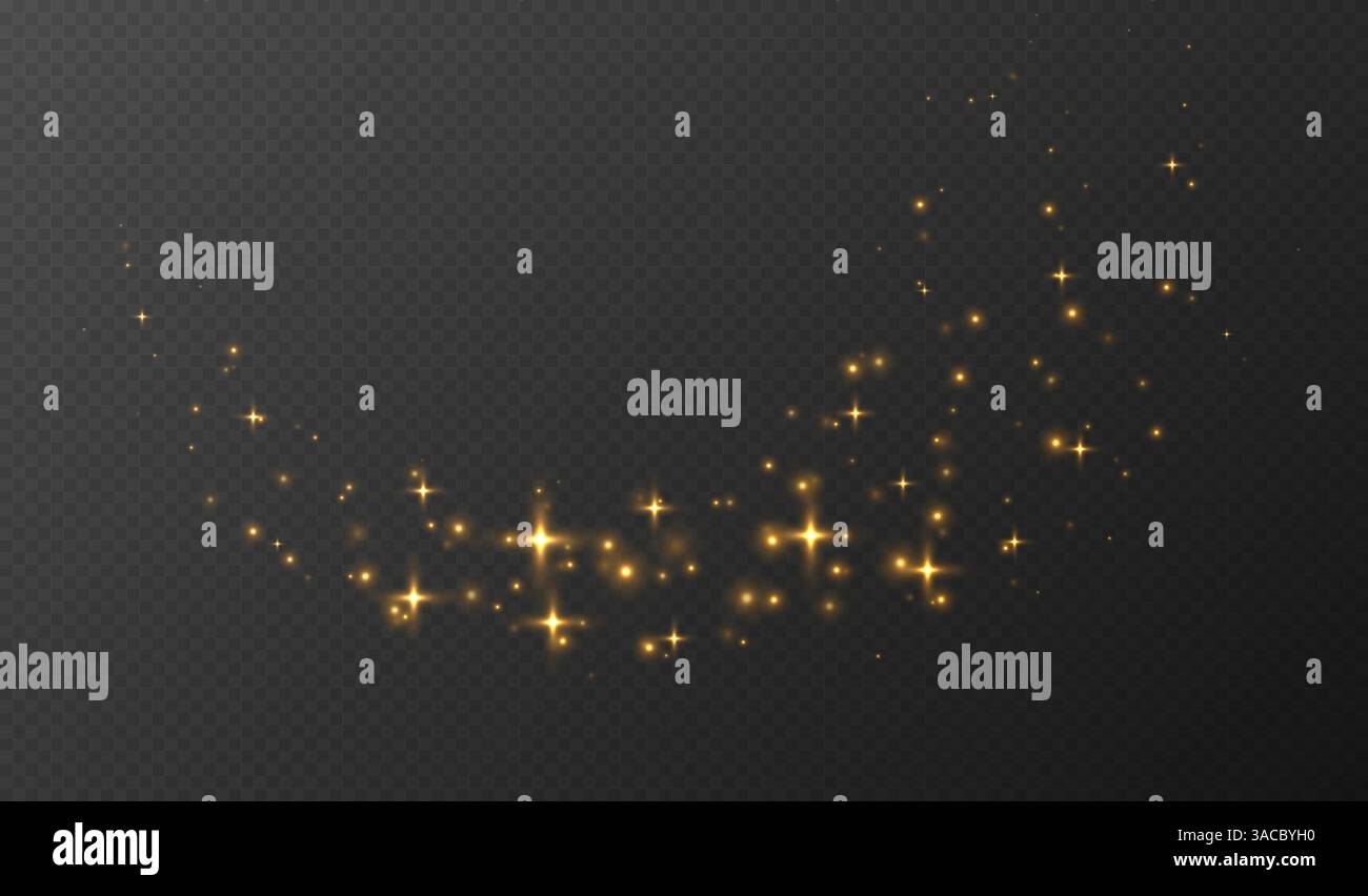 Golden sparkling stars, shiny particles light effect, transparent flying stardust texture Stock ...