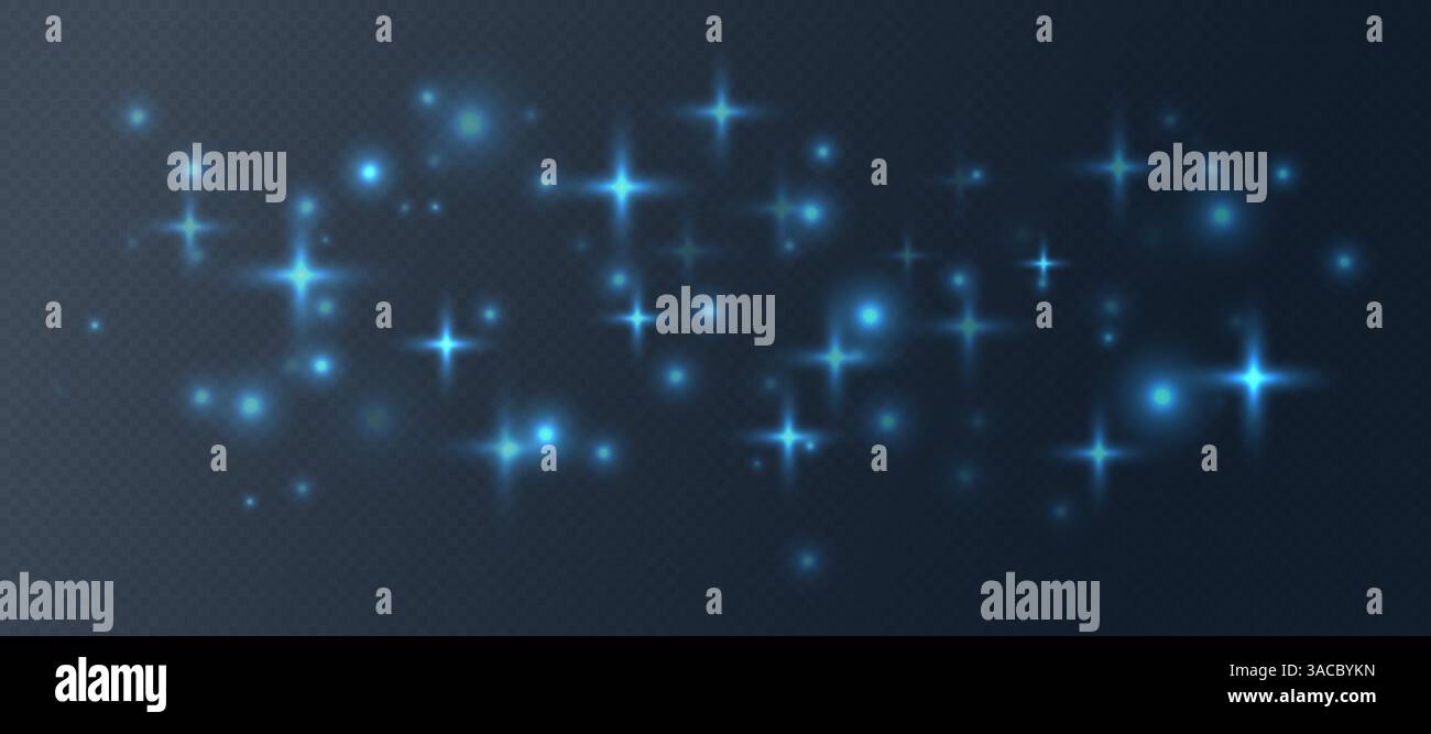Blue sparkling stars, shiny particles light effect, transparent flying ...