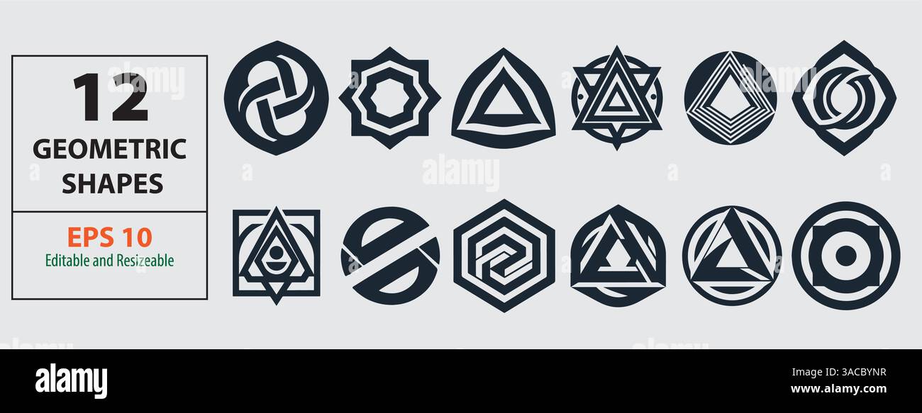 Set of 12 Abstract Geometric Shapes and Symbols in Vector Design Stock ...