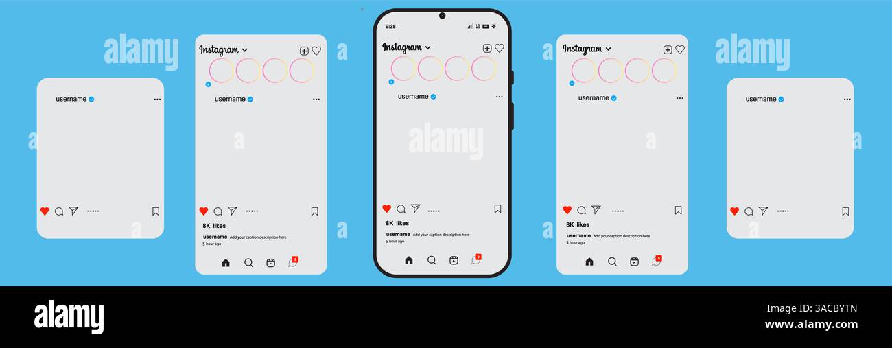 Instagram Post Mockup Social Media Interface Template for Mobile and Web UI Design Stock Vector ...