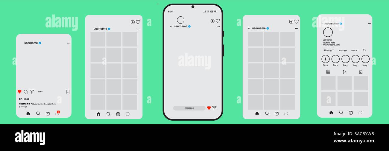 Minimalist Instagram UI Mockup Set | Social Media App Wireframe ...
