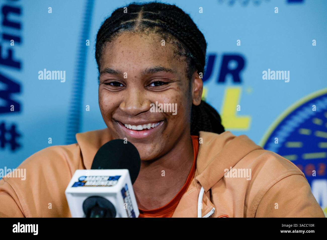 TAMPA, FL - APRIL 3: Madison Booker #35 of the Texas Longhorns address ...