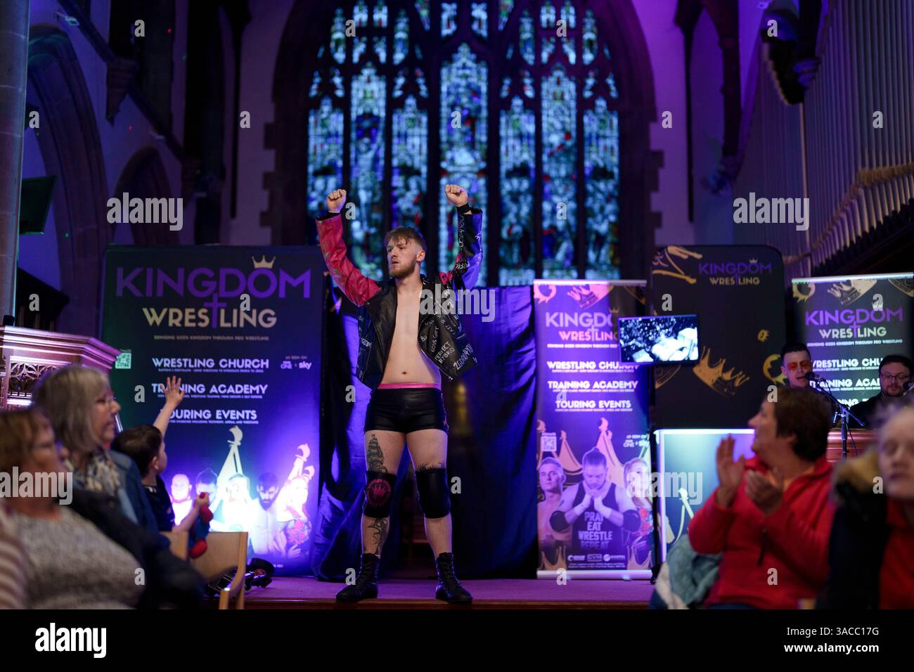 Wrestler Brandon Prince makes his ringwalk at the Kingdom Wrestling ...