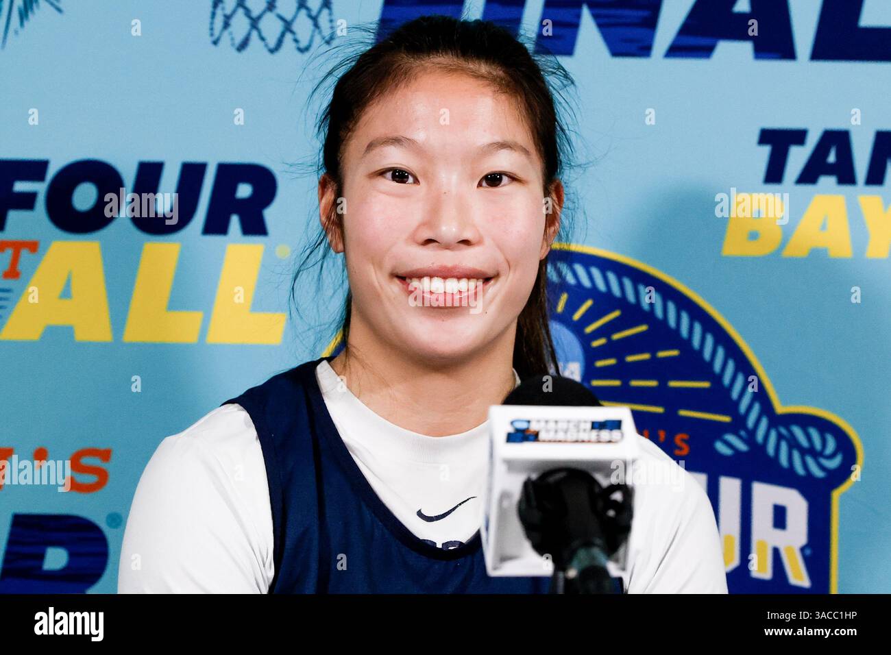 TAMPA, FL - APRIL 3: Kaitlyn Chen #20 of the Uconn Huskies address the ...