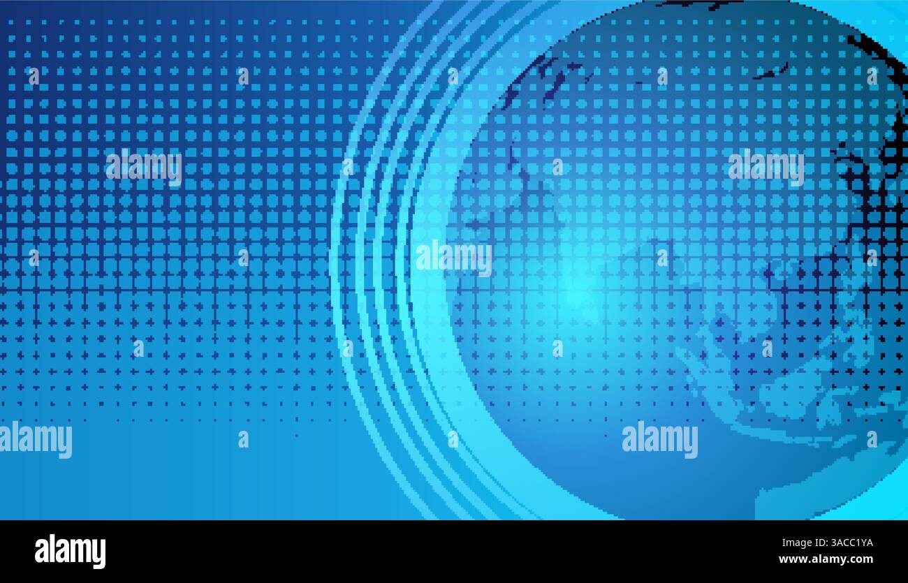 Dynamic vector illustration featuring a halftone globe on a blue ...