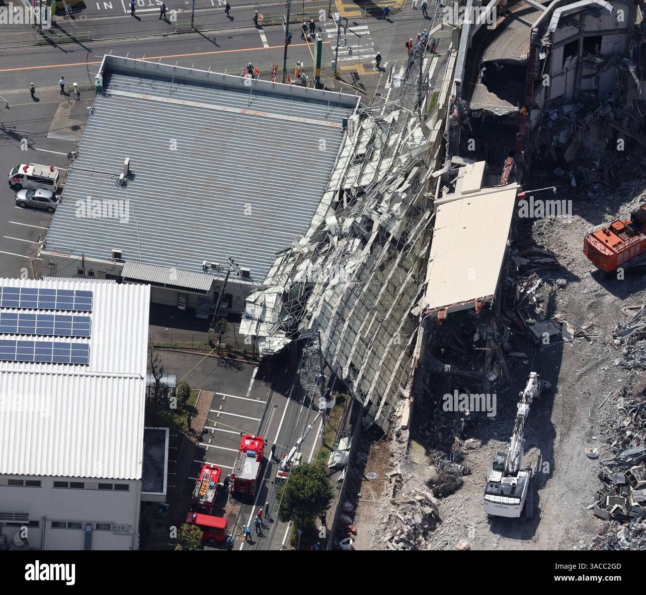 An aerial photo shows a demolition site where scaffolding collapsed in ...