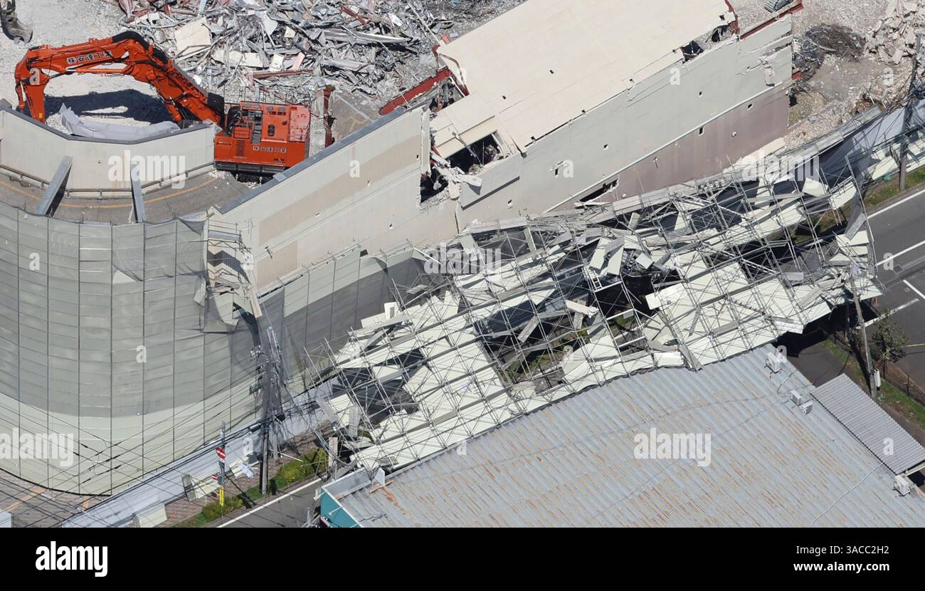 An aerial photo shows a demolition site where scaffolding collapsed in ...