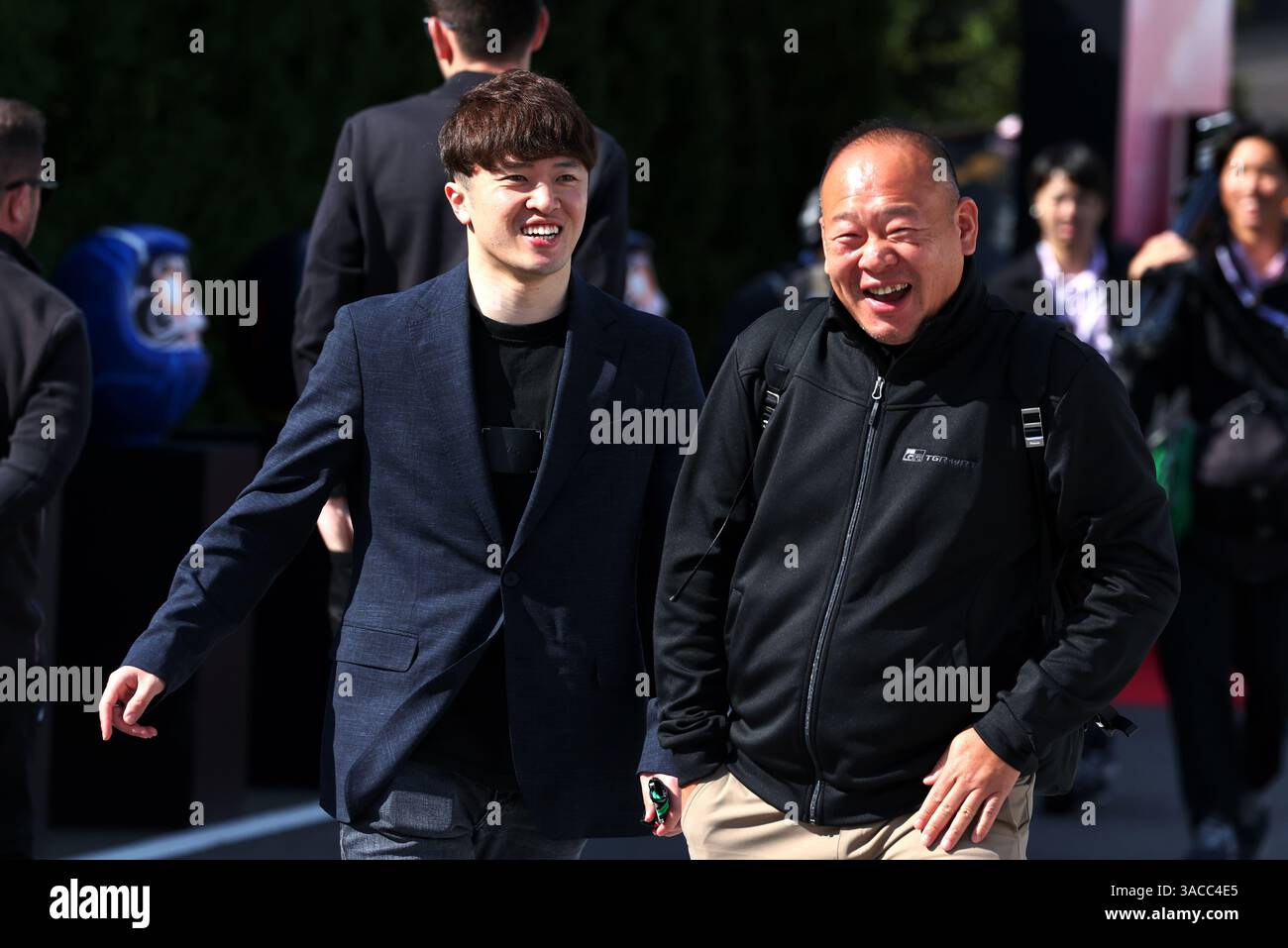 Suzuka, Japan. 04th Apr, 2025. (L to R): Daisuke Hasegawa (JPN) Buzz X Limited CEO and Ritomo ...