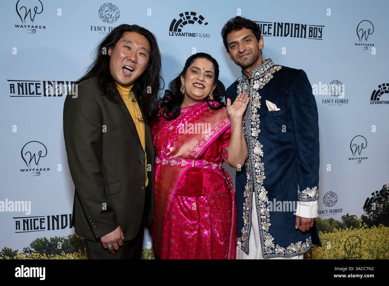 Peter S. Kim, Zarna Garg and Karan Soni attend the arrivals of the LA ...