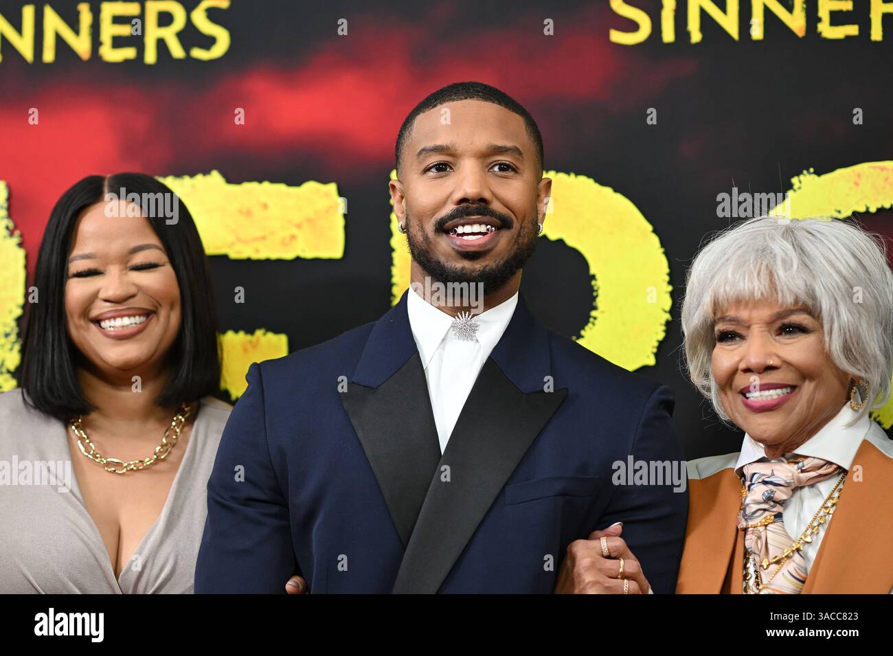 New York, USA. 03rd Apr, 2025. Michael B. Jordan (c) and family attend ...