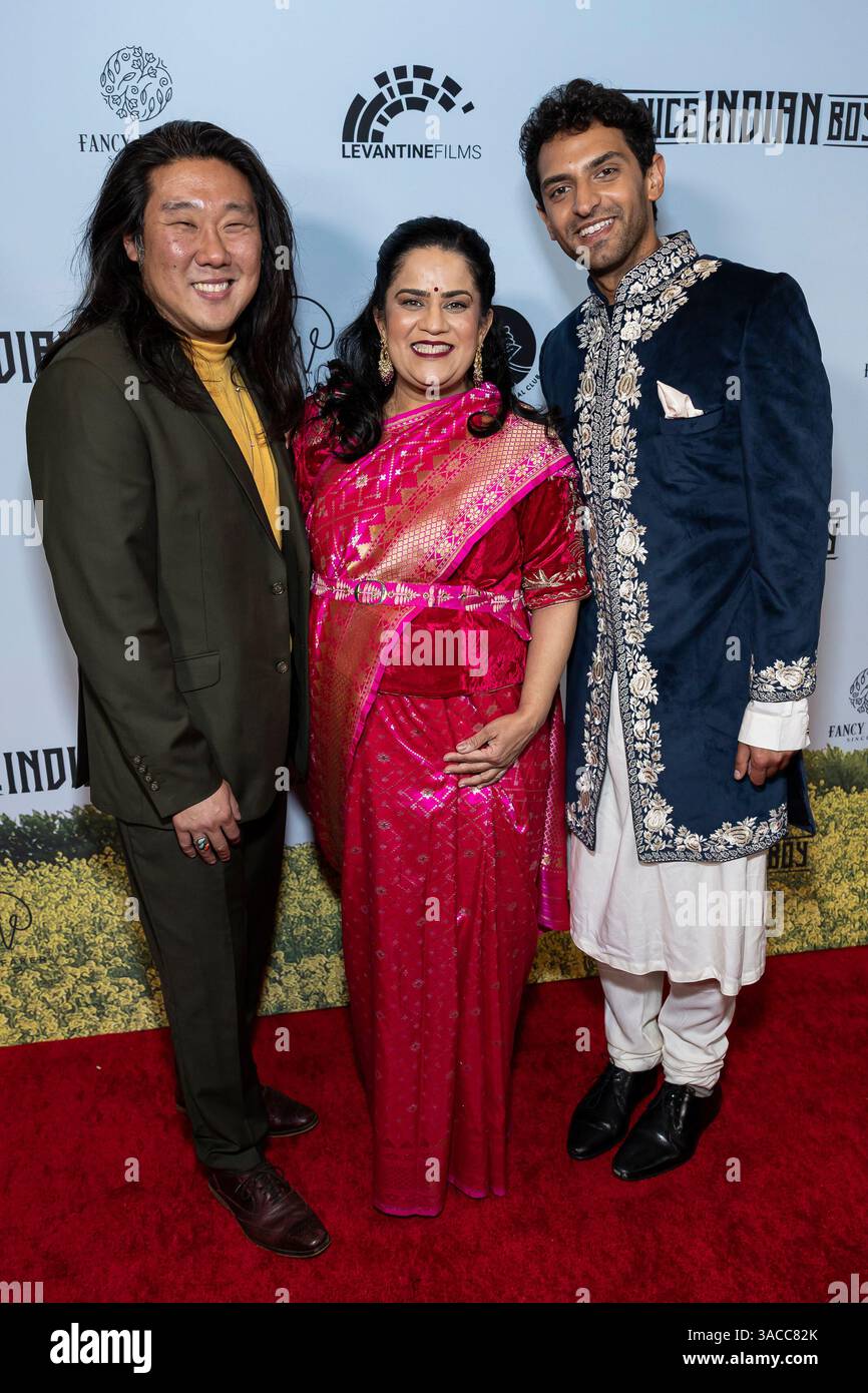 Peter S. Kim, Zarna Garg and Karan Soni attend the arrivals of the LA ...